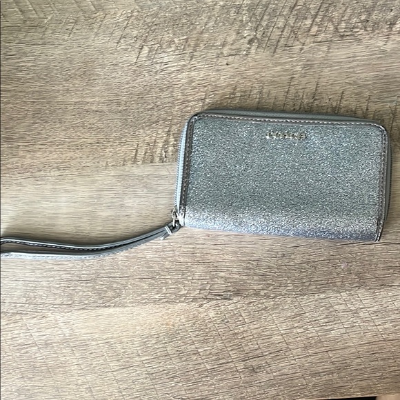 Coach | Bags | Coach Silver Glitter Wristlet | Poshmark
